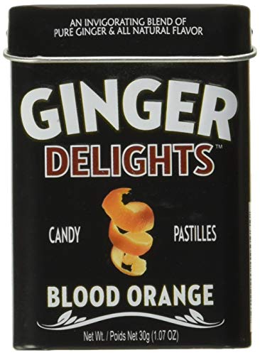 Ginger Delights Blood Orange Candy | Genuine Ground Ginger Root, Natural Flavors | Kosher Certified, Vegan, Gluten Free | Aspartame & Xylitol Free | 30 Count Tin (Pack of 12)