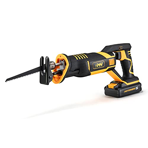 MOTORHEAD 20V ULTRA Cordless Reciprocating Saw, Lithium-Ion, Tool-Free Blade Change & Guard, 1” Stroke, 0-3000 SPM, Variable Speed Trigger, 2Ah Battery, Quick Charger, Bag, 2 Blades, USA-Based