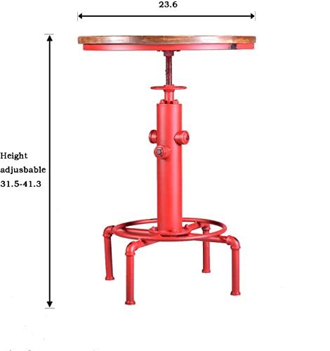 Topower 3 Piece Pub bar Set Vintage Industrial Round bar Table and Stools for 2, Height Adjustable Pub Table and stools Match bar Height and Counter Stool Antique Red(1 Table + 2 Chairs)