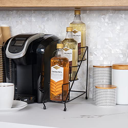 Mind Reader Alloy Collection, 3-Compartment Graduated Bottle Stand, Countertop Organizer, Metal, 4.25" L x 14" W x 10.75" H, Black