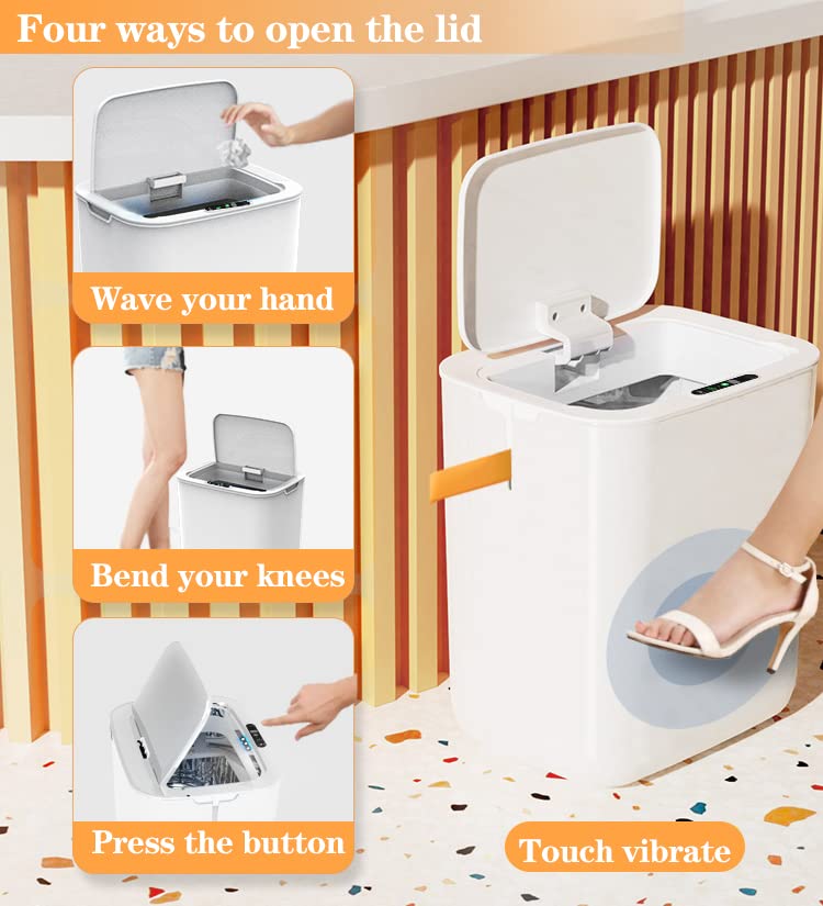 Touchless Bathroom Trash Can with Lids, 4.5 Gallon Automatic Small Garbage Can Motion Sensor Trash Bin, Motion Waste Basket for Toilet, Living Room,Bedroom,Office,Gifts for Women (White)