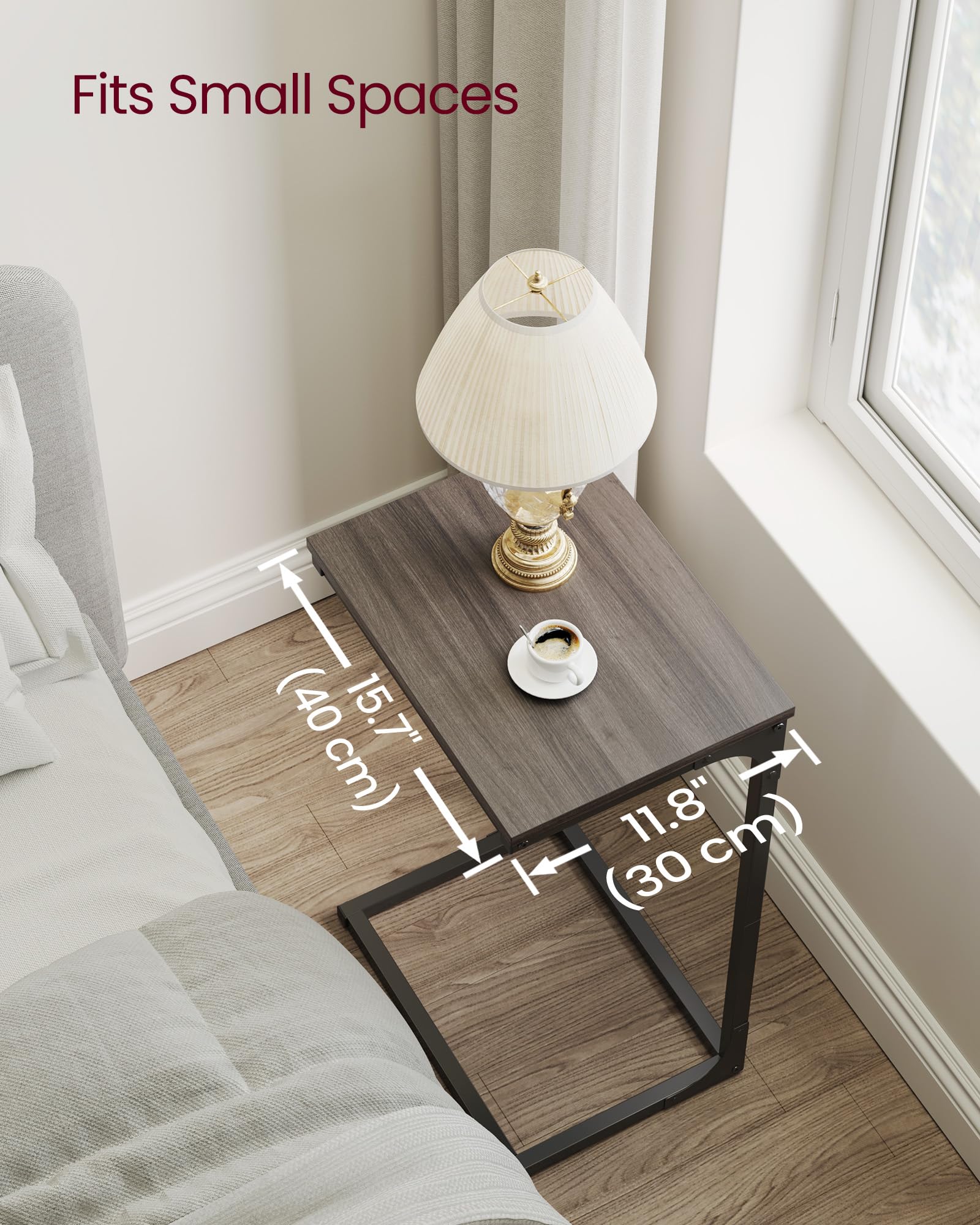 VASAGLE C-Shaped End Table, Side Table for Sofa, Couch Table with Metal Frame, Small TV Tray Table for Living Room, Bedroom, Chestnut Brown and Black