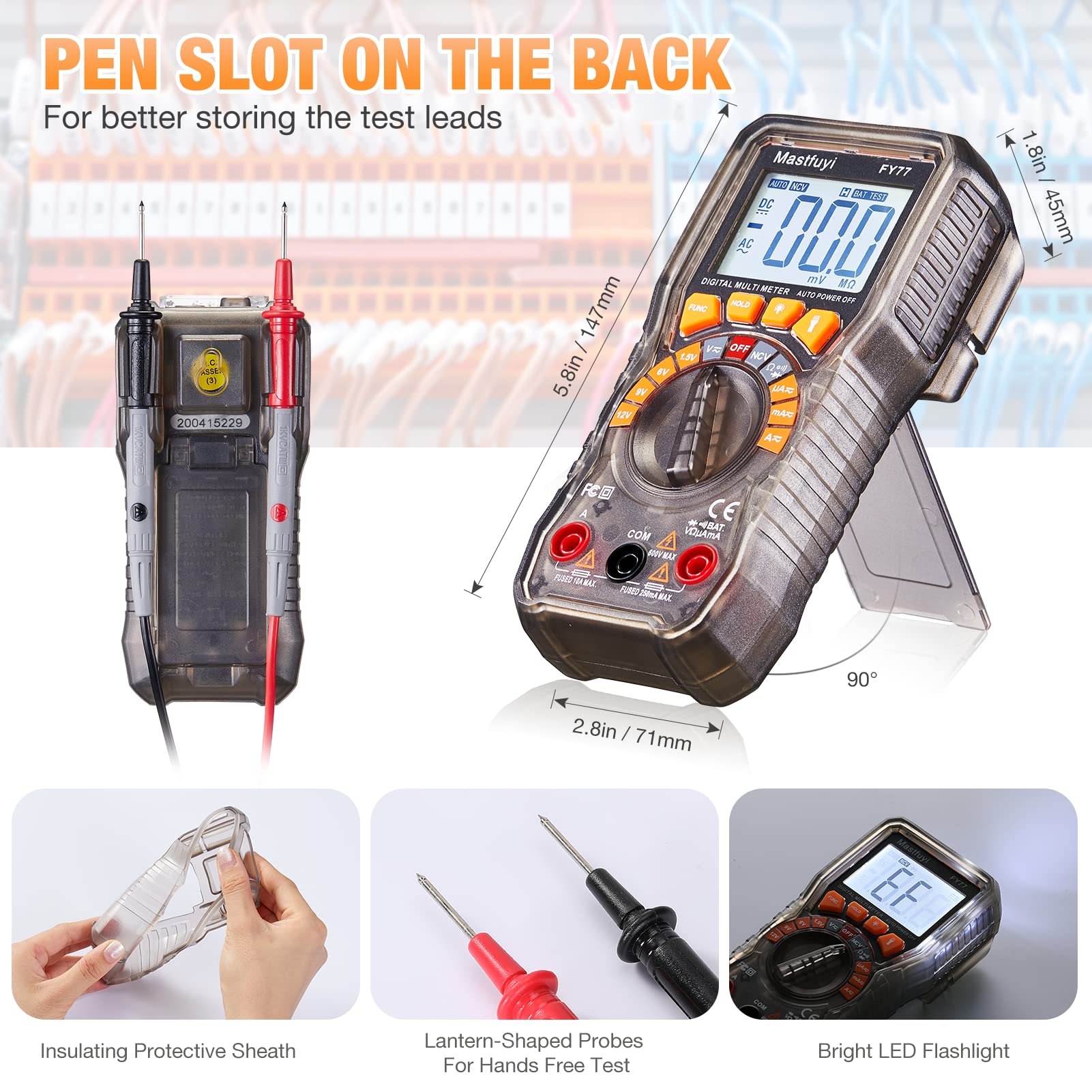 Mastfuyi Digital Multimeter, Multi Tester with NCV Non-Contact Voltage Detection, Battery Tester, Auto-Ranging Tests, True RMS 1999 Counts, AC/DC Current, AC/DC Voltage, Resistance, Continuity, Diode