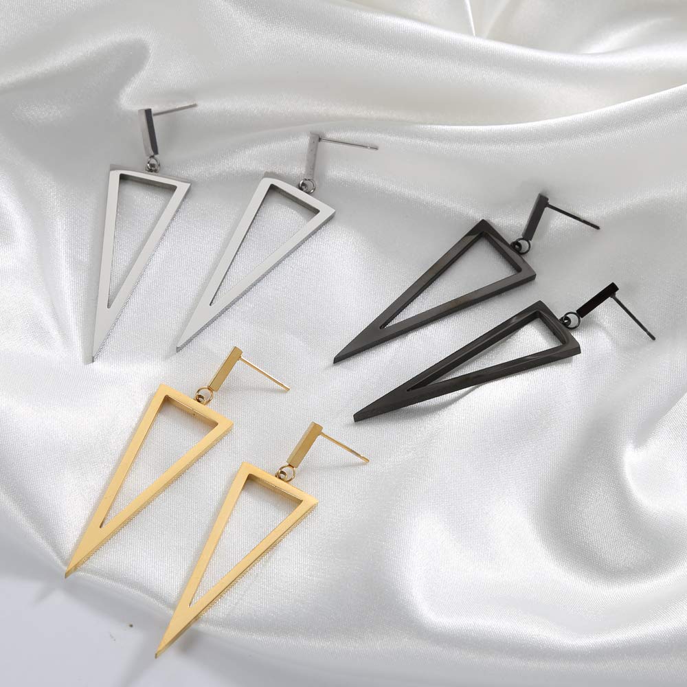 Gold Triangle Dangle Drop Earrings Big Geometric Dangle Earrings Metal Statement Earrings Stainless Steel Dangling Earrings Jewelry For Her Gift