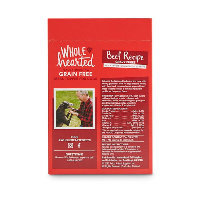 WholeHearted Grain-Free Beef Recipe Gravy Puree Wet Dog Meal Topper, 2.8 oz., Case of 6