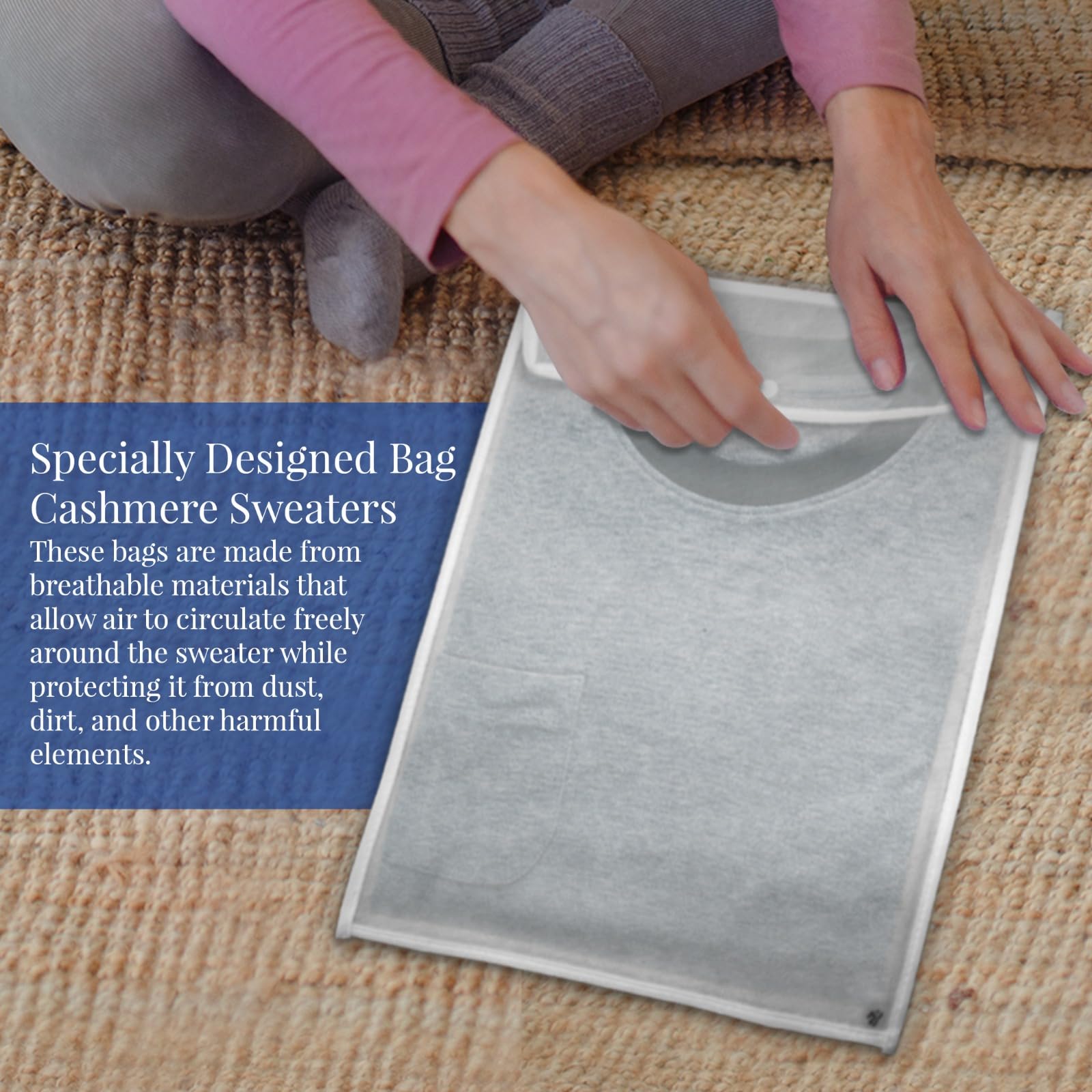 The Clothing Doctor Breathable Cashmere Sweater Storage Bag, Convenient Snap With Flap Closure, Clear Window For Easy Identification, 12.6"x16.2", Pack Of 6, White