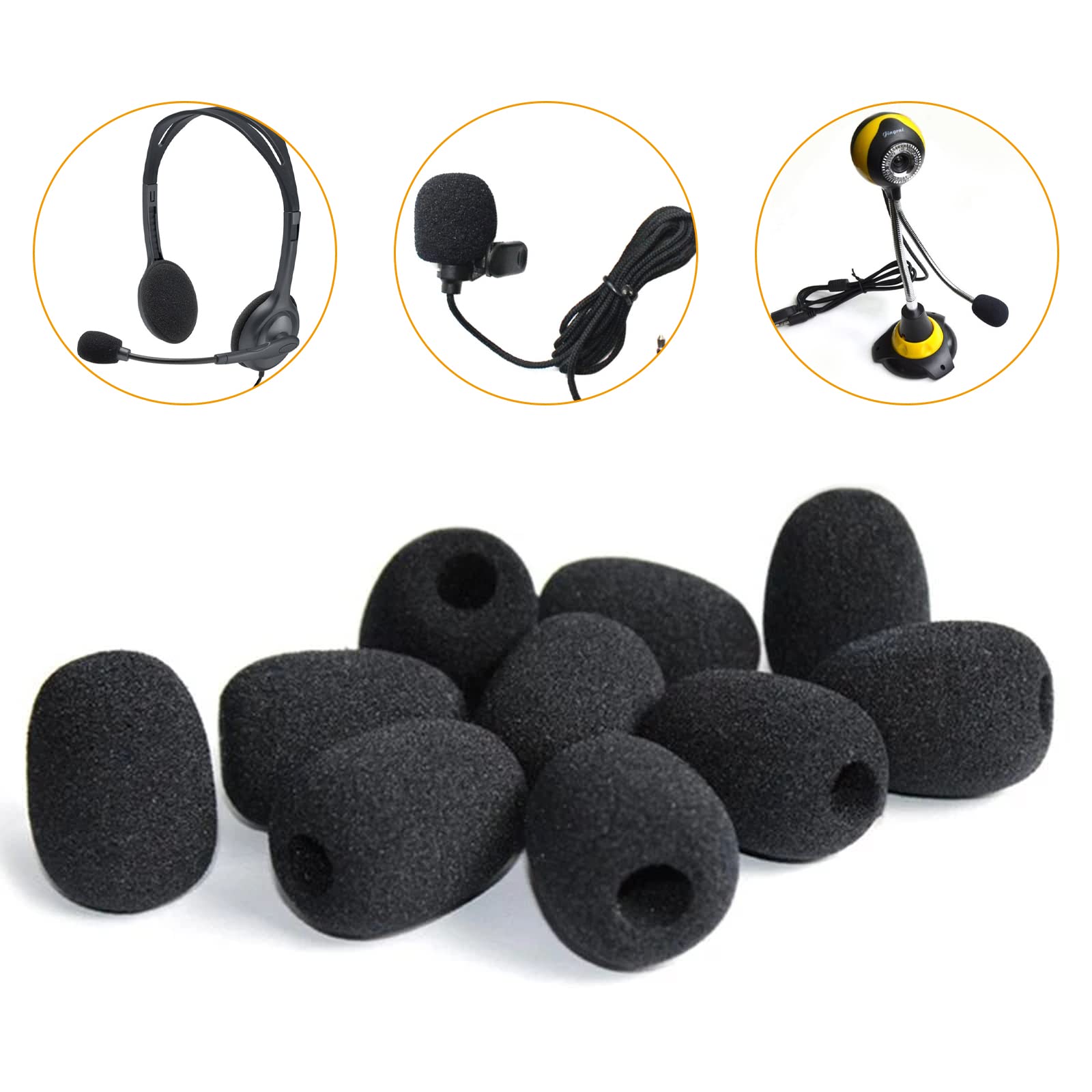 GCOA 80 Pack Headset Microphone Windscreens - Microphone Foam Cover for Lapel, Lavalier, and Microphones, Mini Size,Black