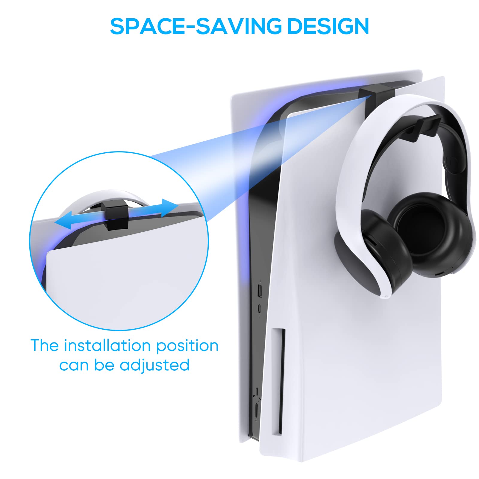 FYOUNG Headset Holder for PS5/for PS5 Slim, Hook Hanger for PS5 Headphone Hanger Holder, Headphone Stand for PS5/ PS5 Slim (White)