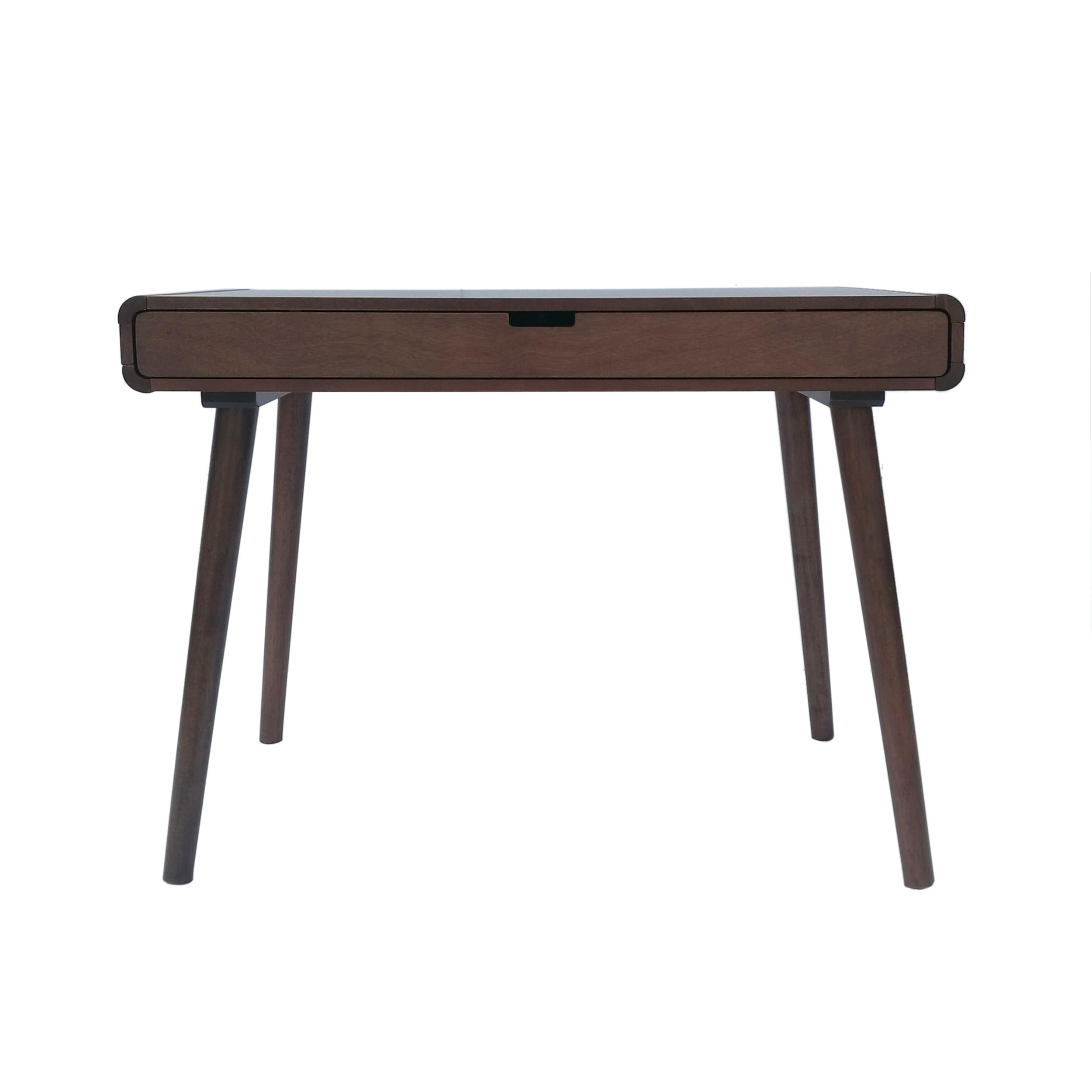 RuiSiSi Solid Wood Writing Desk, 40.1β Computer Desk with a Pull-Out Drawer and Solid Wood Legs, Mid Century Home Office Writing Sturdy Desk, Gaming Desk with for Small Space, Brown