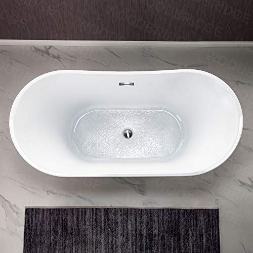 WOODBRIDGE 59" Acrylic Freestanding Bathtub Contemporary Soaking White Tub with Chrome Overflow and Drain,B0016 -C-Drain &O