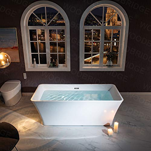 WOODBRIDGE 67" Acrylic Freestanding Bathtub Contemporary Soaking White Tub with Brushed Nickel Overflow and Drain,BTS1609 -B/N-Drain &O
