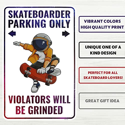 Venicor Skateboard Sign Decor - 9 x 14 Inches - Aluminum - Skateboarding Skate Accessories Stickers Party Decorations Bedroom Room Home Decoration Poster Stuff