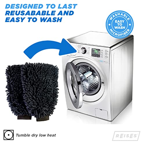 Reises Car Wash Mitt 2 Pack – Car Wash Sponge - Microfiber Wash Mitts for Car Washing - Scratch Free, Highly Absorbent Wash Mitt - Extra Large (Black)