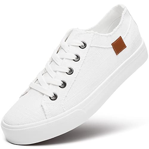 Women's Sneakers Canvas Shoes for Women Lace up Fashion Canvas Sneakers Classic Low Top Casual ShoesοΌWhite.US6οΌ