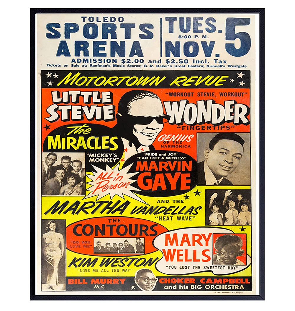 Motown Black Music - African American Wall Art - Black Art - Black Culture - Black History - Stevie Wonder, Marvin Gaye Concert Posters Wall Decor - Famous African American History - Afro Wall Art