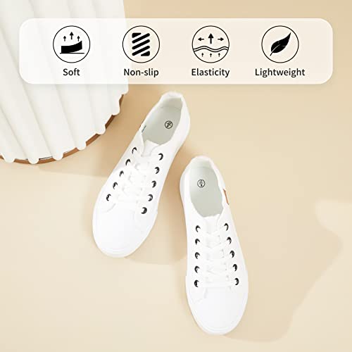 Women's Sneakers Canvas Shoes for Women Lace up Fashion Canvas Sneakers Classic Low Top Casual Shoes（White.US6）