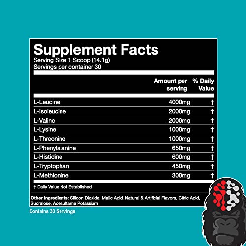 Gorilla Mode EAAs - Essential Amino Acids to Support Muscle Building, Enhanced Recovery, and Protein Synthesis/Use Before, During, or After Your Workout / 492 Grams (Lemon Lime)