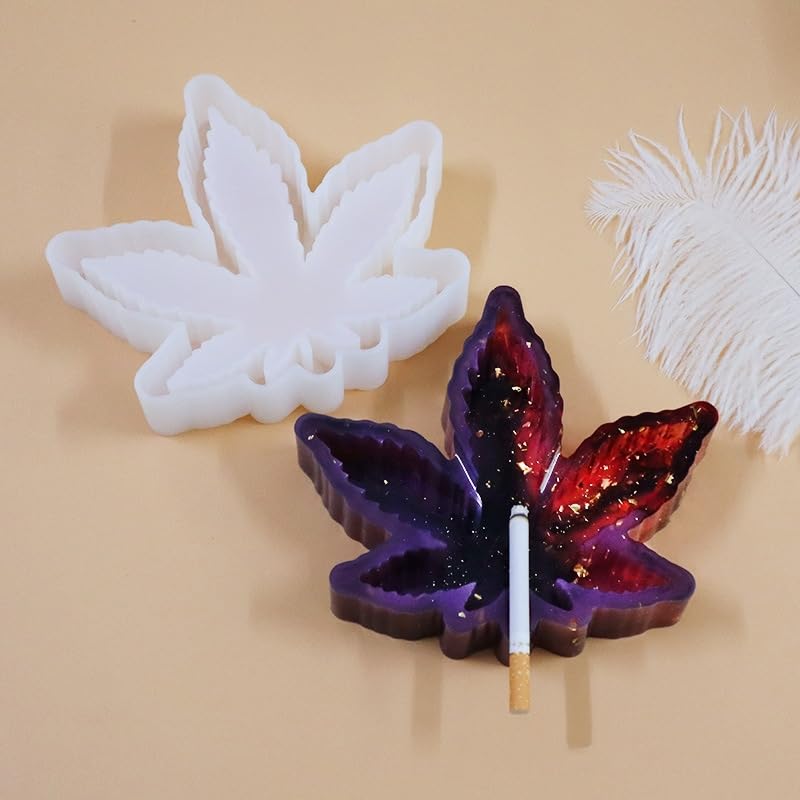 Silicone Maple Ashtray Mold,DIY Crystal Epoxy Mold Maple Leaf Ashtray Tooth Grinding Cigarette Grinding Combination Silicone Mold for Cigar Pot and Jewelry Storage Tray