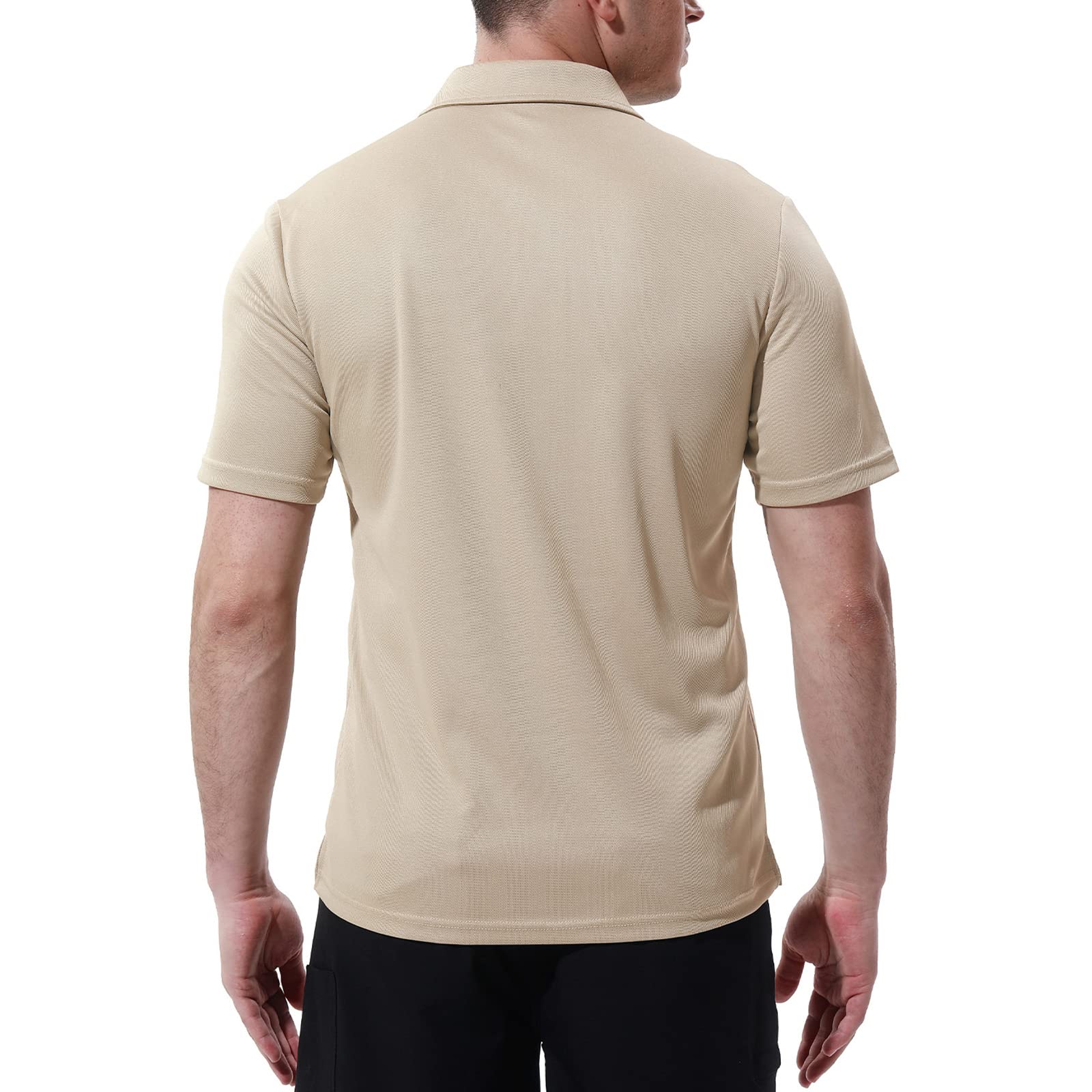 JHMORP Men's Golf Polo Shirts Collared Shirts Short Sleeve Quick Dry Outdoor Shirts with Pocket Khaki,L