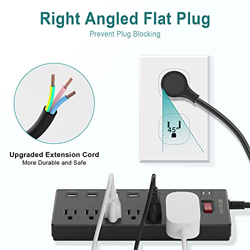 Power Strip, HITRENDS Surge Protector with 6 AC Outlets & 6 USB Charging Ports, 6 Feet Heavy Duty Extension Cord, 1625W/13A Multiplug for Home Office & Multiple USB Devices - Black