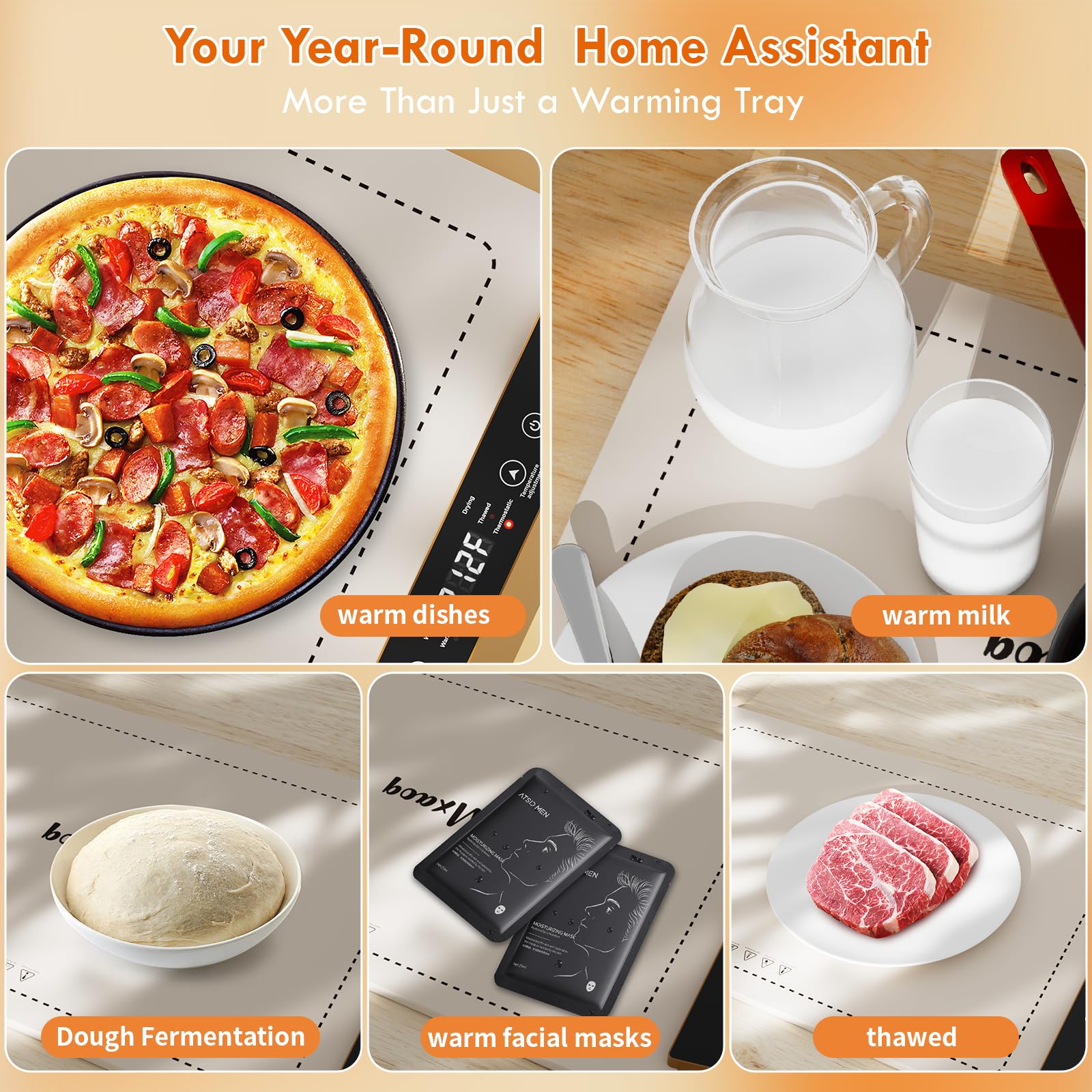 Silicone Food Warming Mat for Food - Portable Food Warmers for Parties with 8 Adjustable Temp Setting- Electric Food Warming Tray withTouchscreen- Foldable Heating Mat for Gatherings&Buffets