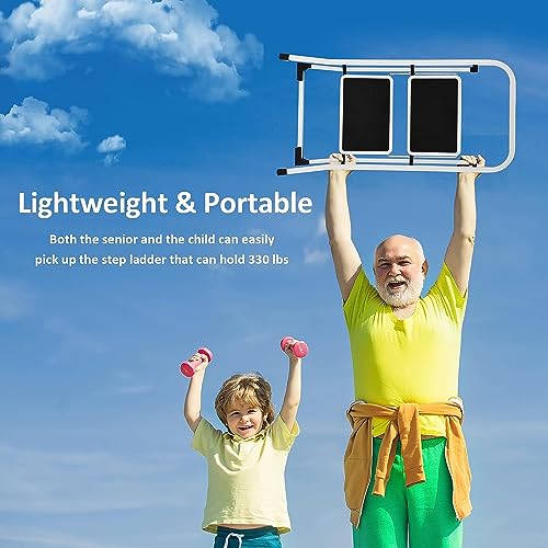 SIMPLI-MAGIC Step Ladder, 2 Step Stool Ergonomic Folding Step Stool with Wide Anti-Slip Pedal Sturdy Step Stool for Adults Multi-Use for Household, Kitchen,Office Step Ladder Stool (2 Step-White)