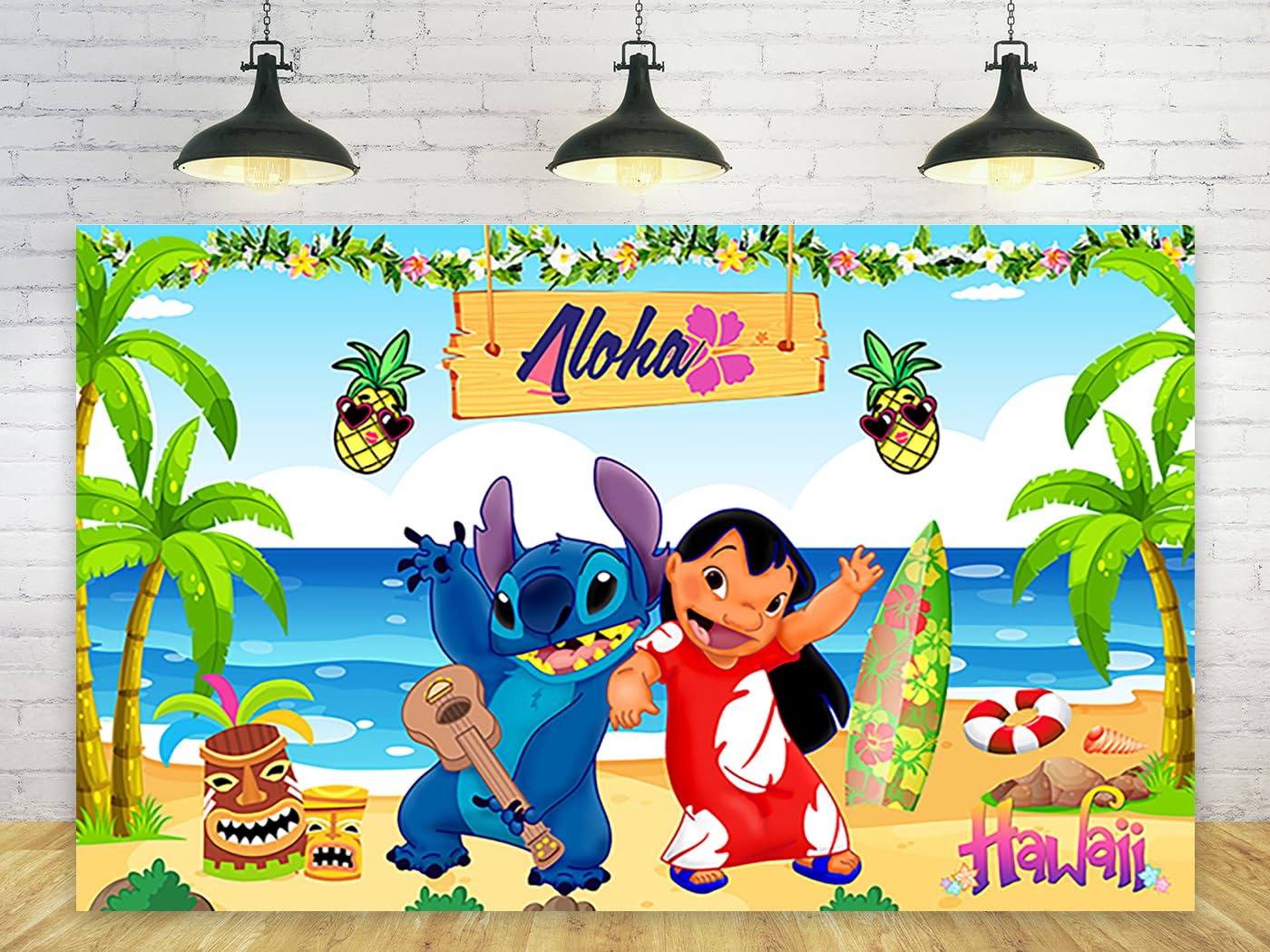 Summer Aloha Backdrop Birthday Party Supplies 5x3ft Tropical Beach Tawaii Photo Backgrounds Lilo and Stitch Theme Baby Shower Banner for Birthday Cake Table Decoration
