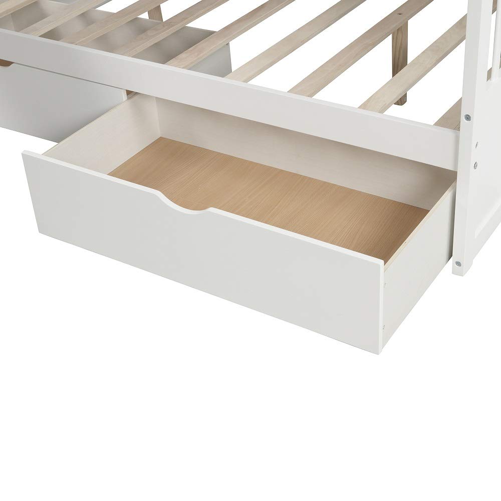 Harper & Bright Designs Twin Over Full Bunk Beds, Storage Low Bunk Beds with Slide and Staircase, No Box Spring Needed (Low Bunk Beds Twin Over Full White)