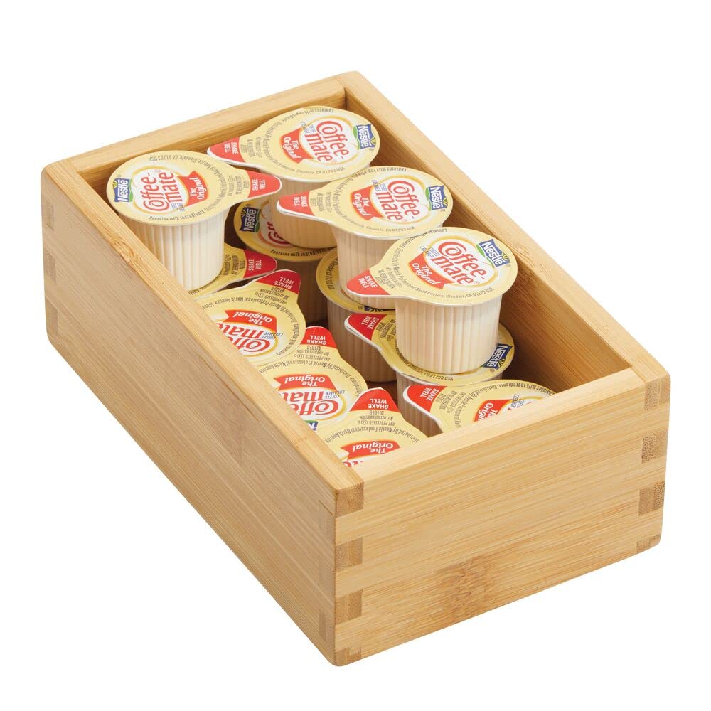mDesign Wood Bamboo Storage Bin Container, Drawer Organizer Crate Boxes for Kitchen Pantry Cabinet, Shelf, Island or Countertop, Holds Snacks, Spices, or Drinks, Echo Collection, 4 Pack, Natural/Tan