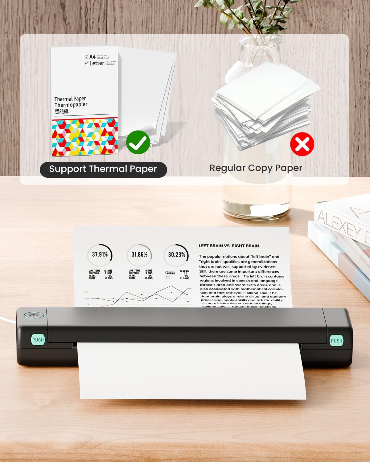 Phomemo M08F Wireless Portable Printer & US Letter Folding Thermal Paper Size 8.5" x 11", 200 Sheets, Inkless Thermal Compact Printer for Travel, Compatible with Android and iOS Phone & Laptop