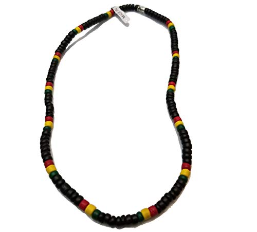 PDTXCLS Rasta Wooden Coconut Bead Reggae Beach 18" Necklace Soho Coco Shell Surfer Necklaces - 8mm