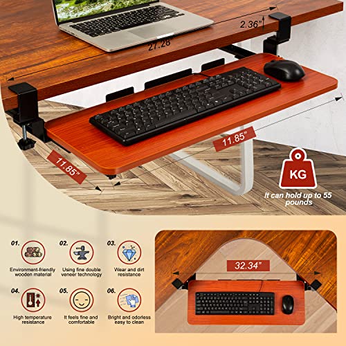 TOKPELA Keyboard Tray Under Desk for Corner L Shaped Desk, Ergonomic Corner Desk Keyboard Tray,Under The Desk Slide Out Computer Keyboard & Mouse Tray, 27.28" W x 11.85" D x 0.83”H (Dark Walnut)
