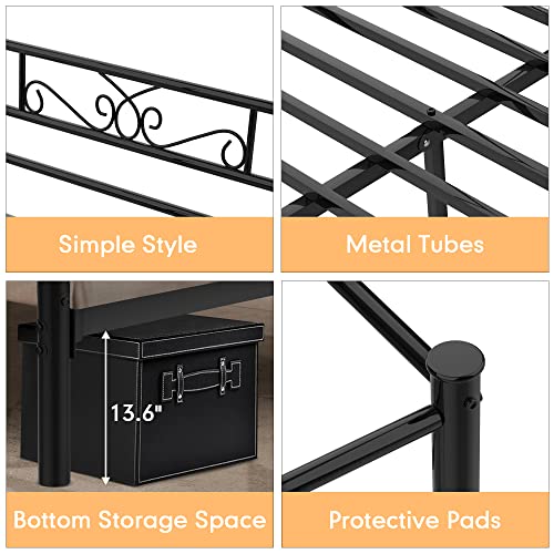 Pliwier Metal Canopy Platform Bed Frame, Queen Size Metal Bed Frame with Headboard, Heavy Duty Steel Slat Support, No Box Spring Needed, Easy Assembly (Queen (U.S. Standard))