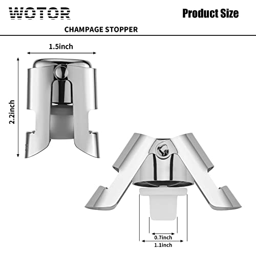 WOTOR 3 Pack Champagne Stoppers with Stainless Steel Champagne Bottle Stoppers with Food Grade Silicone Reusable Champagne Cork, Saver Suitable for Champagne, Cava, Prosecco and Sparkling Wine(Silver)