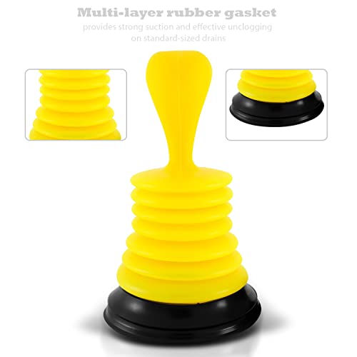 Meadow Lane Small 7" Sink Plunger - Mini Clog Remover for Kitchen & Bathroom Sink Drains - Hand Ergonomic, Space-Saving & Powerful Suction - Universal Fit for Home or Commercial Use, Yellow