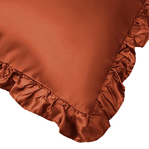 SiinvdaBZX Ruffled Queen Satin Pillowcase Set of 2, Burnt Orange Silky Satin Pillow Cases for Women Ruffle Pillow Shams Covers Princess Room Decoration, with Envelope Closure