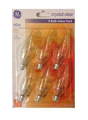 GE 40 Watt Candelabra Light Bulbs E12 Base B11 Candle Shape Crystal Clear Glass 40w Blunt Tip For Chandelier Sconce Foyer - 6 Pack