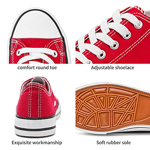 Womens Canvas Sneakers Low Top Lace Up Canvas Shoes Fashion Comfortable⦠(Red, US7)