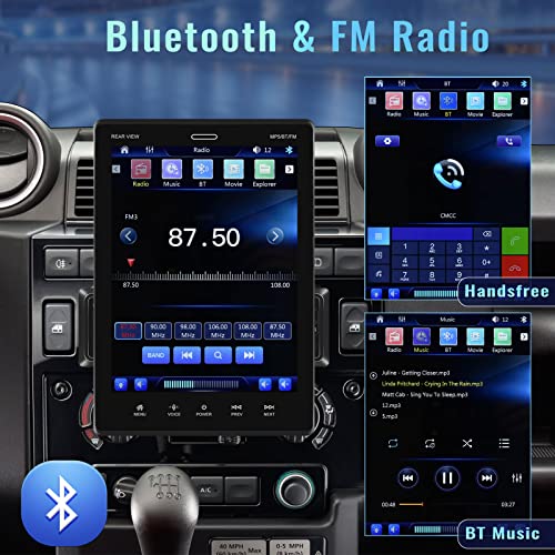 Single Din Car Stereo with Apple Carplay Android Auto,9.5 Inch Capacitive Rotatable Touch Screen Car Radio with Mirror Link,Bluetooth,FM Radio,Car Multimedia Player Support AUX/USB/TF+Backup Camera