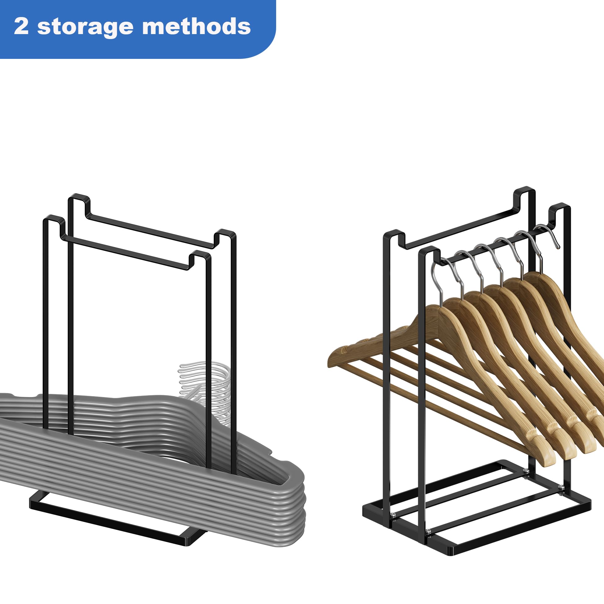 Thipoten Hanger Organizer, Adjustable Metal Hanger Stacker for Adults and Children, Holding up to 55 velvet/wire/plastic hangers, Perfect Space Saver for Closet Laundry Room (Black, 2Pack)