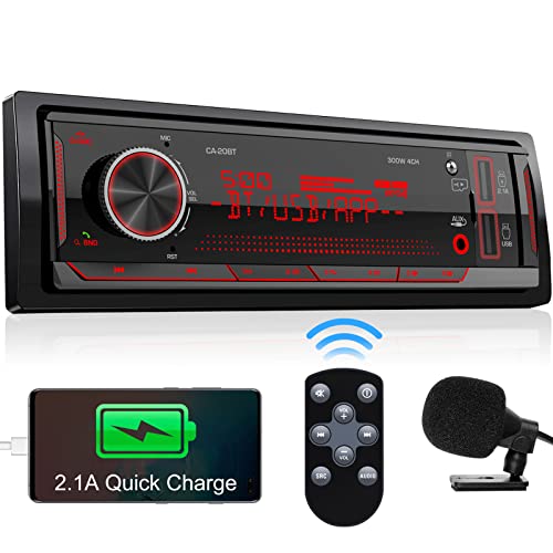 Single Din Stereo Marine Radio: Bluetooth Car Audio Receivers with Digital LCD Display | FM AM Car Radio | USB/SD/AUX/MP3 Player | 2.1A Quick Charge | APP Remote