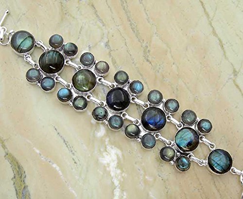 Genuine Labradorite 925 Sterling Silver Overlay Handmade Fashion Bracelet Jewelry