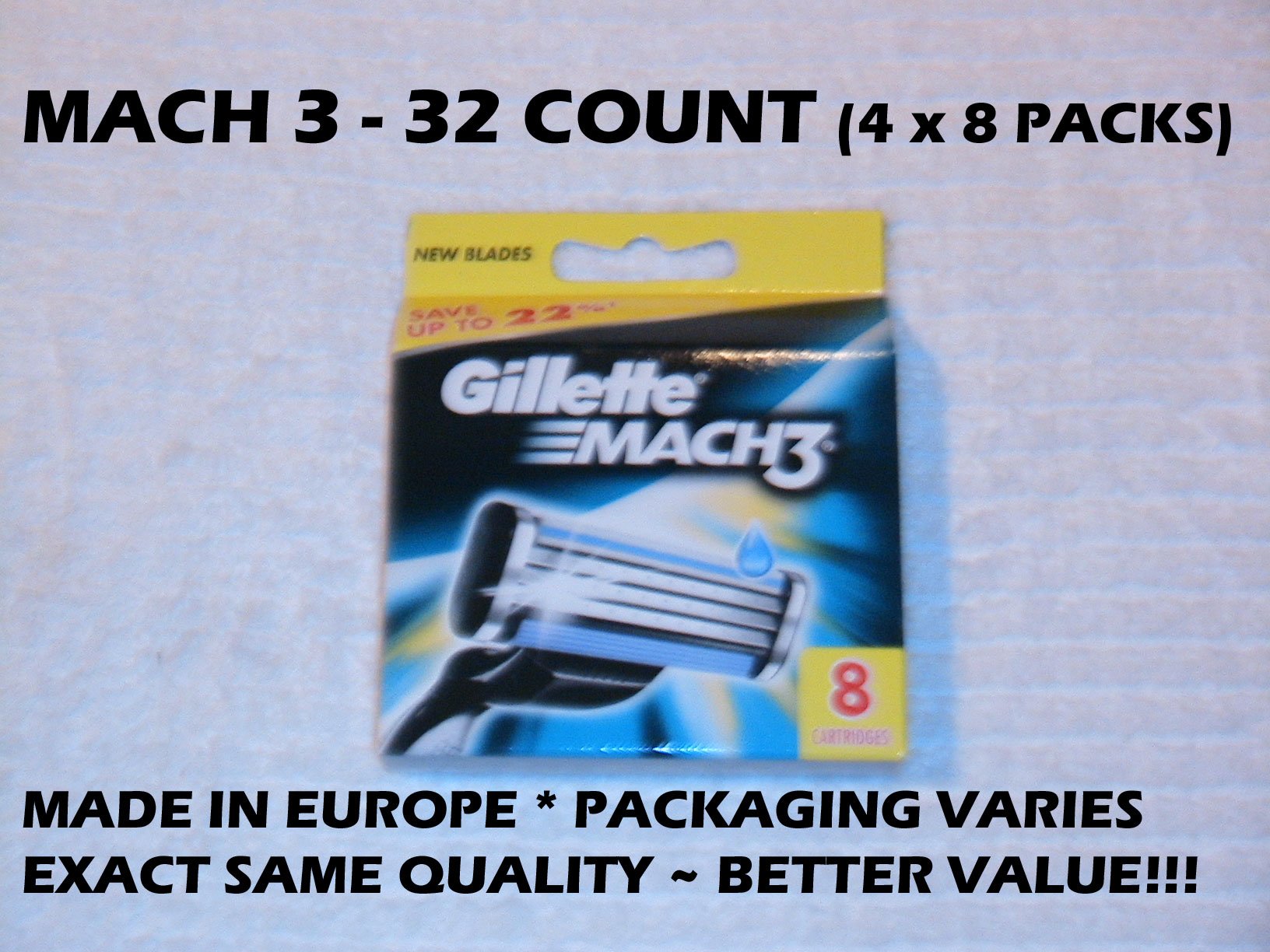 Gillette Mach 3 - 32 Count (4 x 8 Pack)
