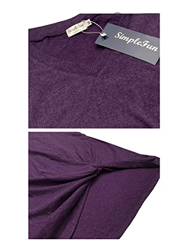 SimpleFun Twist Knot Tunic Tops for Women Petite Long Sleeve V Neck Loose Fitting Tshirts Purple S