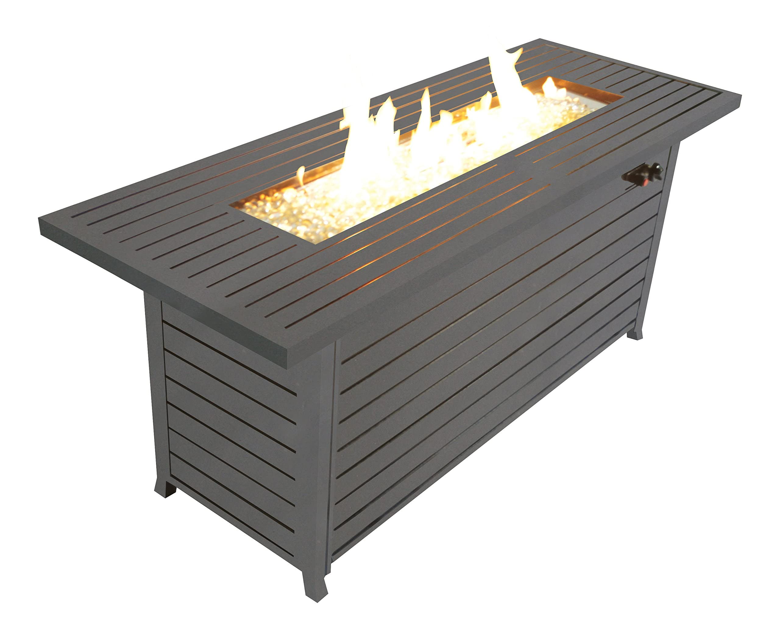 Gecheer 57in Outdoor Gas Propane Fire Pits Table, Aluminum, 50000BTU Firepit Fireplace Dinning Table with Lid, Fire Glass, Retangular, ETL Certification, for Garden Backyard Deck Patio-Mocha