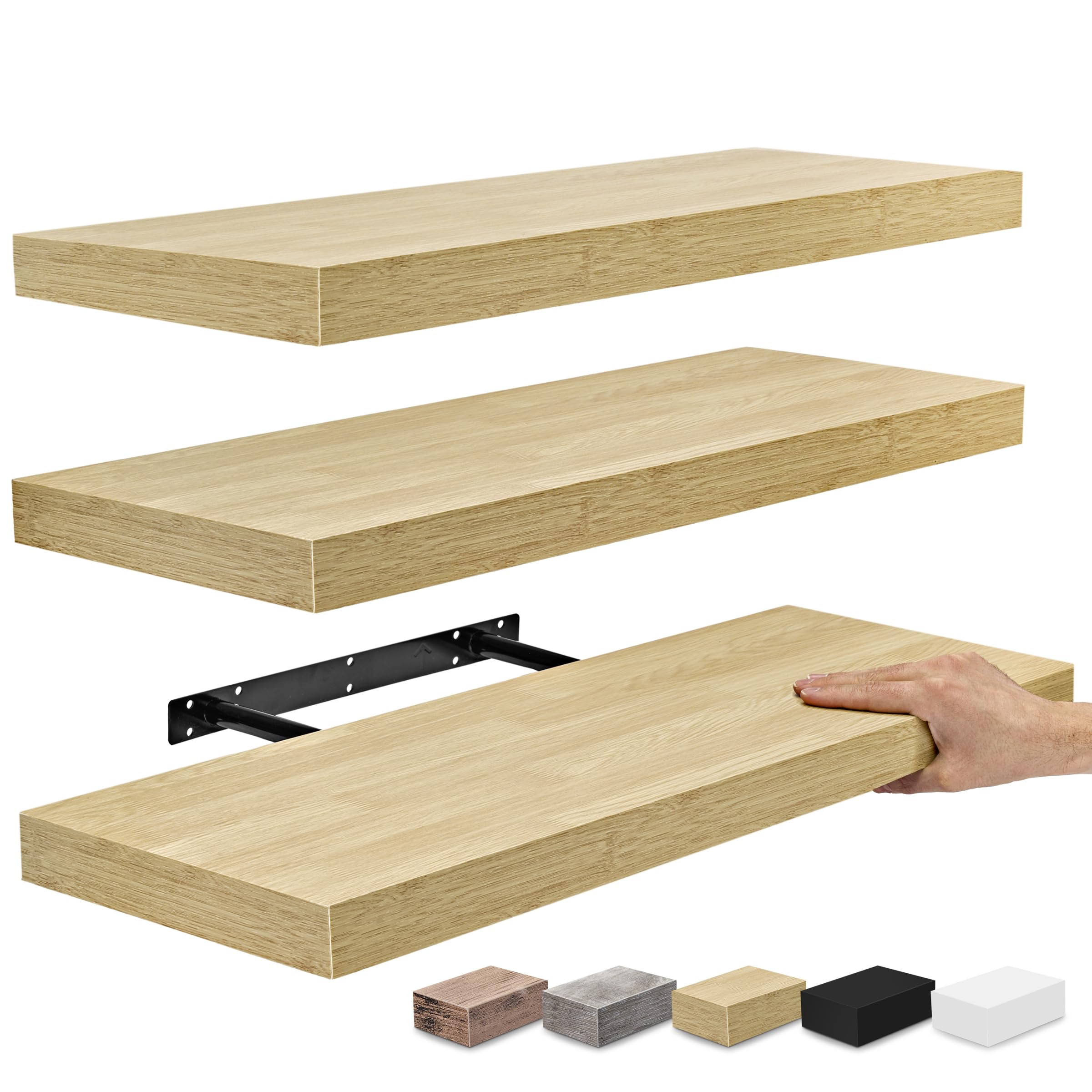 Sorbus Floating Shelves for Wall - 24 Inch Wall Shelves for Bedroom, Kitchen Decor, Bathroom Shelves - 3 Maple Wood Floating Shelves for Wall Decor, Books, Storage - Wall Mounted Invisible Brackets