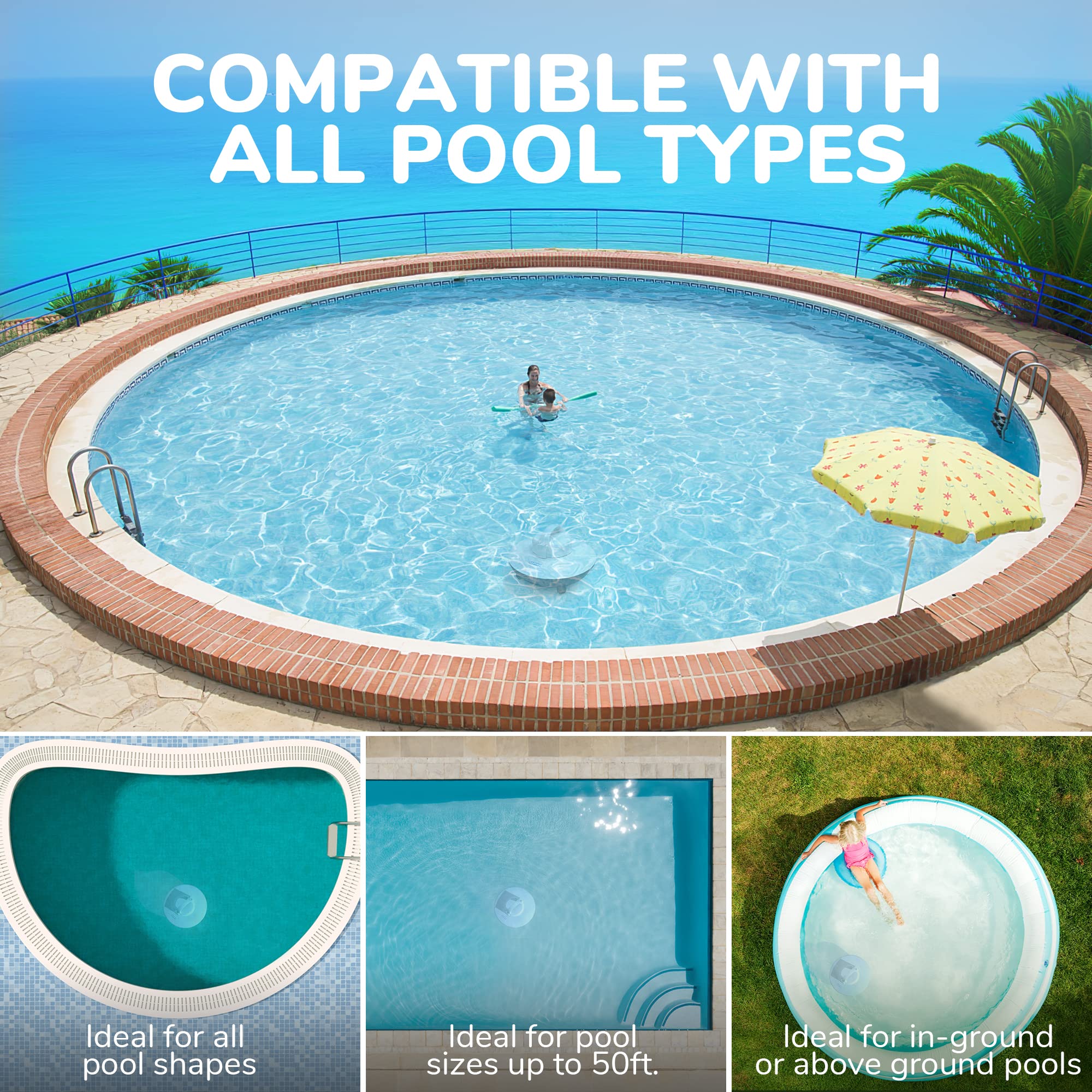 Grennix Robot Pool Cleaner - Cordless Robotic Pool Vacuum for Above Ground & In-Ground Swimming Pool Self-Docking Automatic Underwater Skimmer with Strong Suction, Top Handle - Arctic Blue