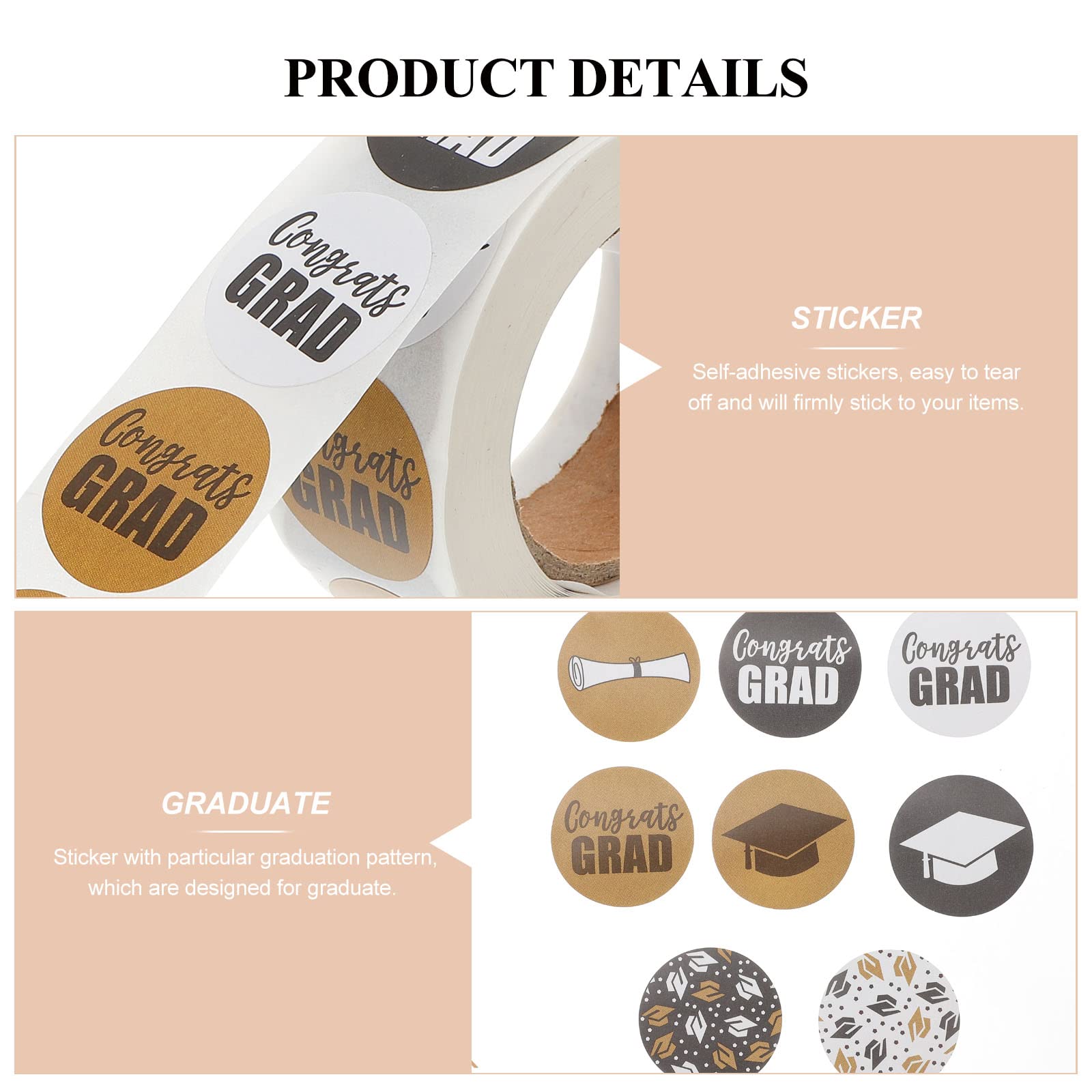 NOLITOY 500 Pcs Graduation Cap Stickers, Graduation Labels Stickers Foil Graduation Stickers Round Adhesive Labels for Graduation Box Envelope Seal