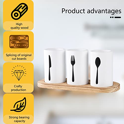 Silverware Organiser - Set of 3 (with wooden tray) Tabletop wooden silverware holder utensil holder for forks spoons knives party kitchen holder silverwareliving room Restaurant(white white white)