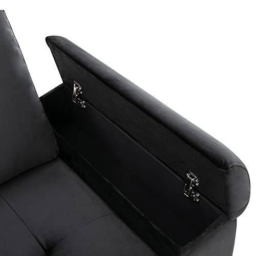 UBGO Sectional Modern L Shape Corner Convertible Sleeper Combination Sofa Bed Ottoman and Storage Hidden Arms Pull Out Sheet for Living Room Apartment, Black G